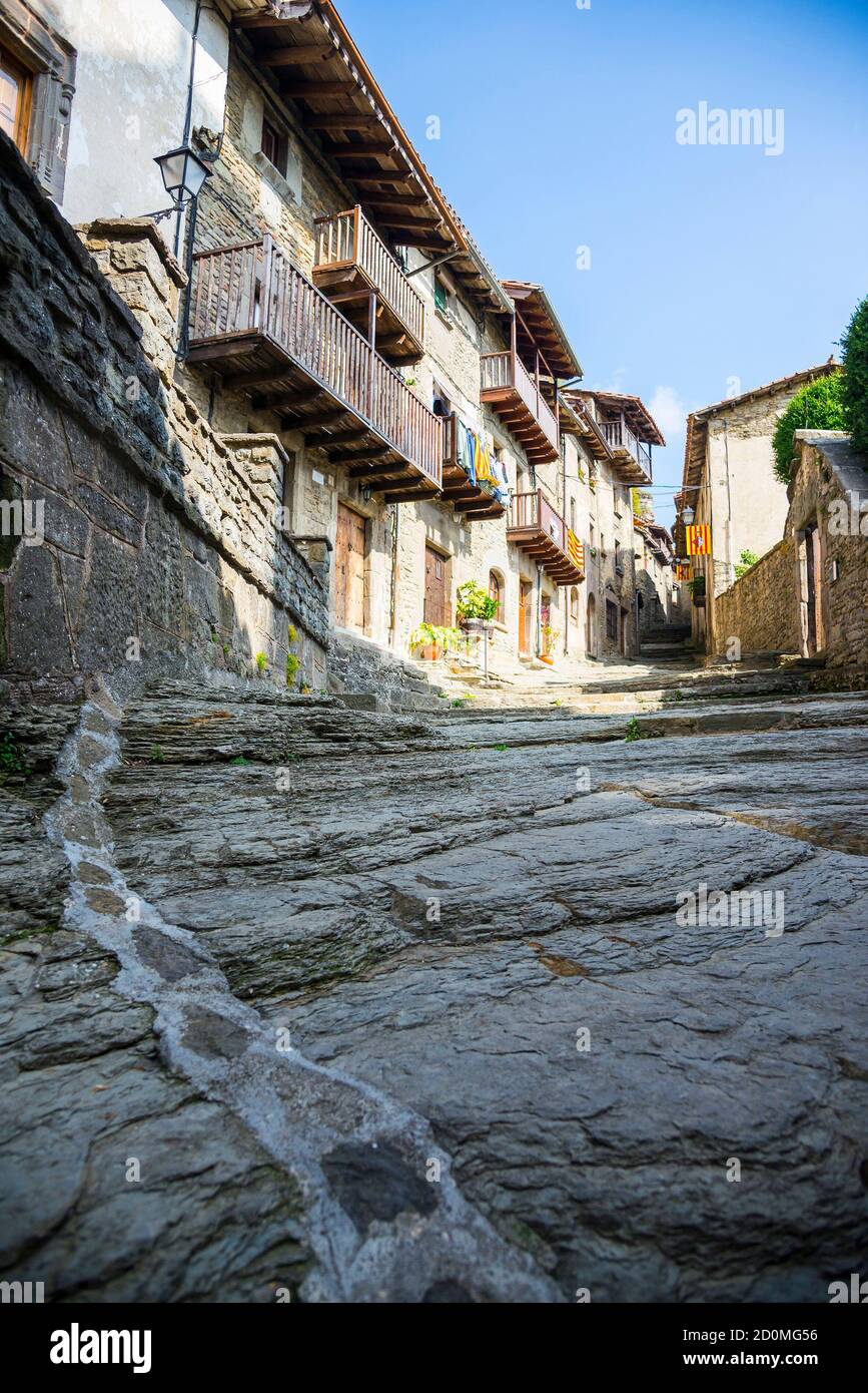 Old stone street in the medieval town of Rupit, Catalonia Stock Photo ...