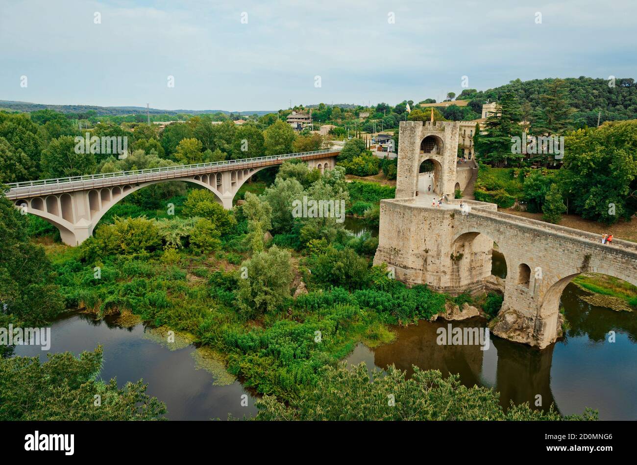 BESALU, GARROTXA, SPAIN - JULY 12, 2017: Bridges across EL Fluvia River ...