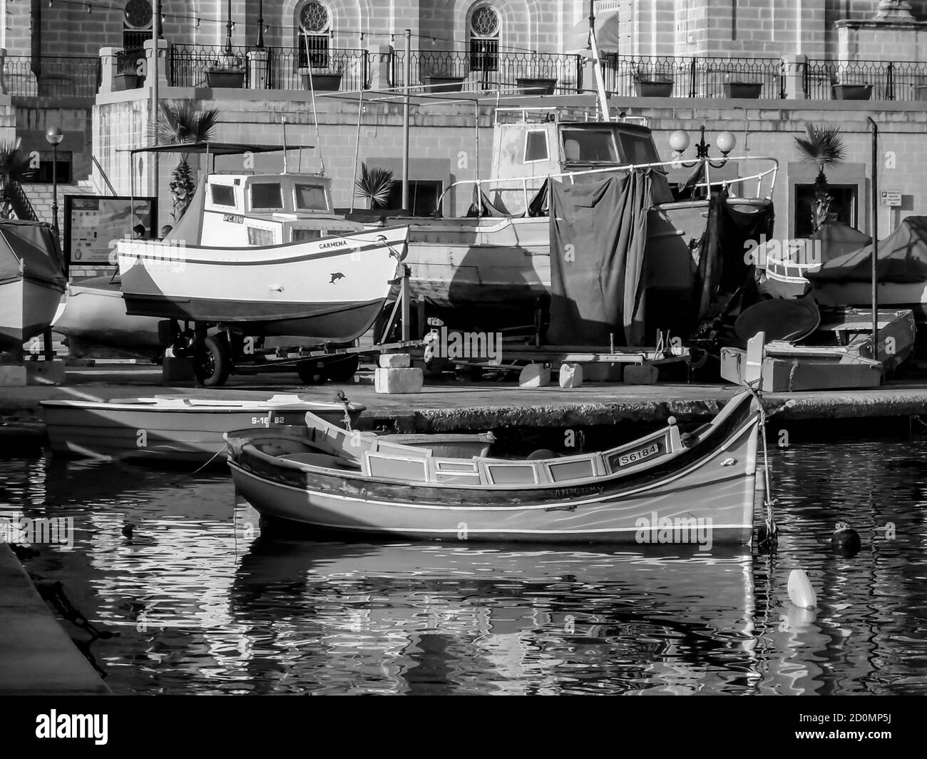 Small port of Valletta capital of the island of Malta with the typical ...