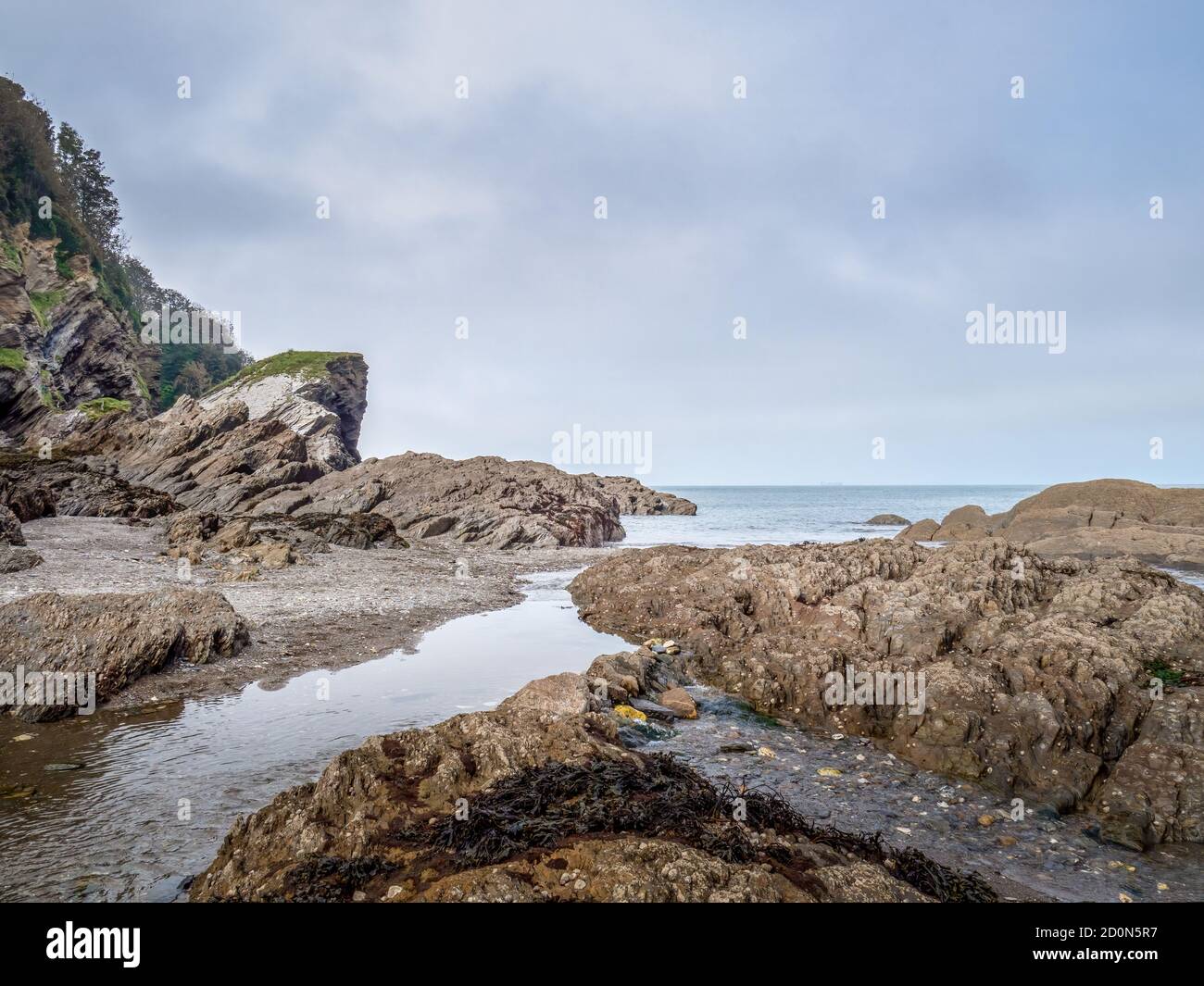 Rocky coastline at Hele Bay in North Devon, England near Ilfracombe ...