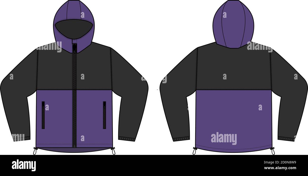 windproof hooded jacket ( parka) vector illustration / black & purple ...