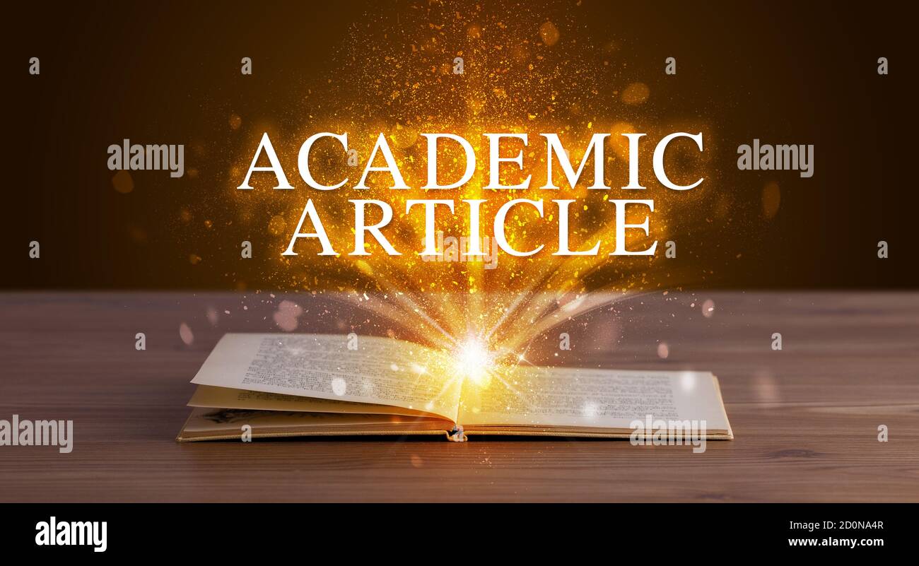 ACADEMIC ARTICLE inscription coming out from an open book, educational ...