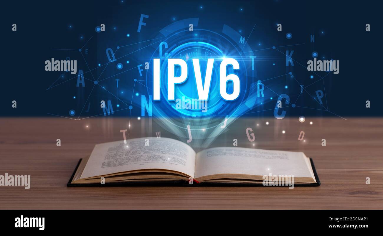 IPV6 inscription coming out from an open book, digital technology concept Stock Photo - Alamy