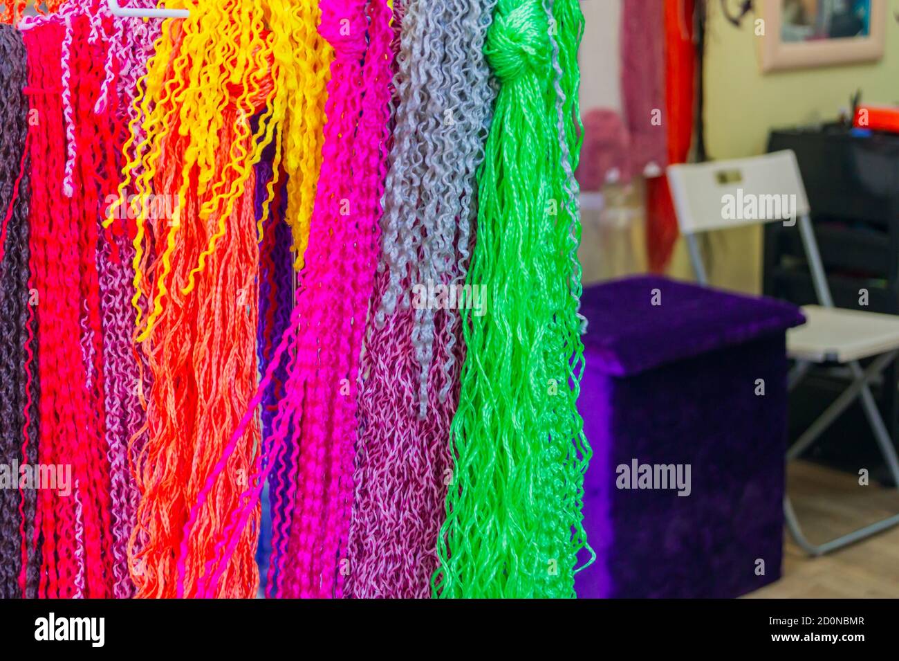 colorful strands of artificial hair for making African pigtails Stock ...