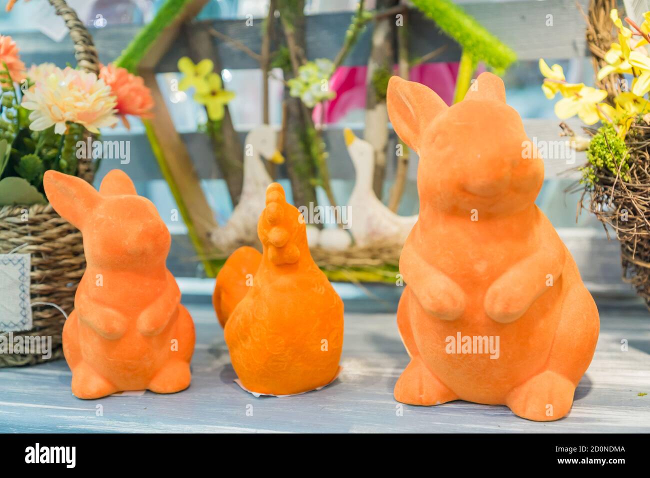 Easter figurines - rabbits and a an on a shop display Stock Photo - Alamy