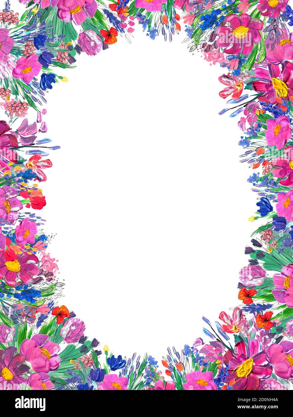 Hand-painted floral border. Wildrlowers on white background Stock Photo ...