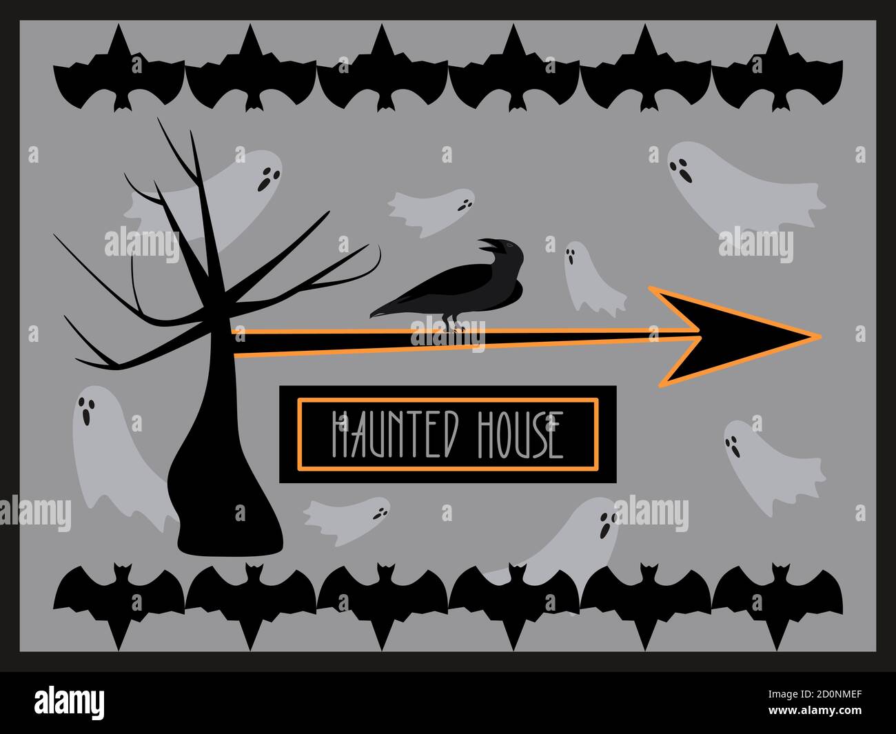 Horizontall Haunted House banner. Halloween design. Vector illustration ...