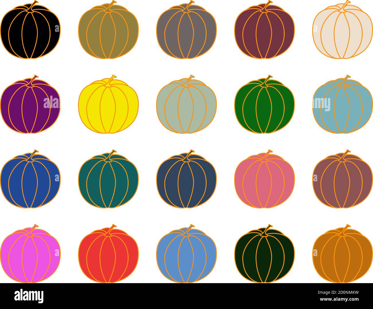 Halloween vector illustration multi color pumpkins set on white ...