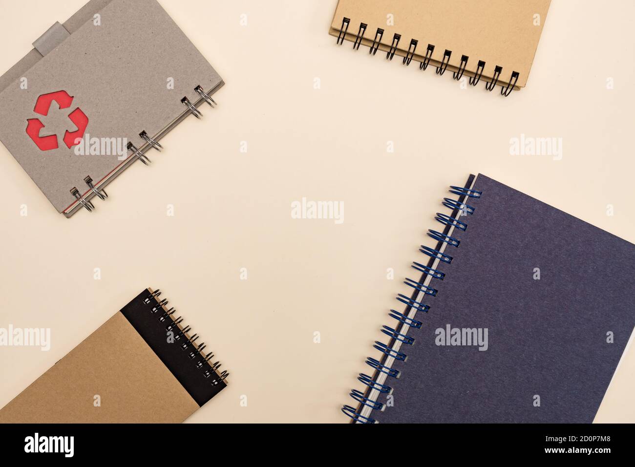 top view eco friendly notebooks for office, with copy space made of ...