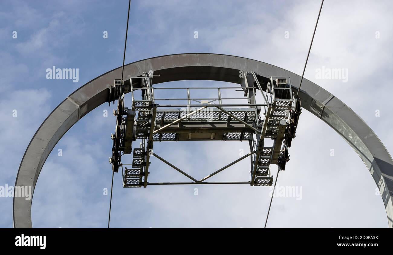 Cable car for sightseeing. Part of the design detail close-up against a ...
