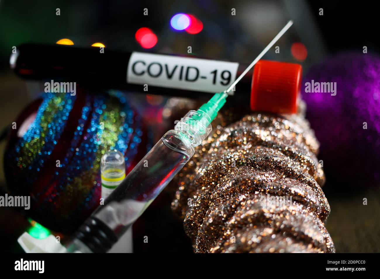 Christmas eve wish list vaccination concept: view on covid-19 blood ...