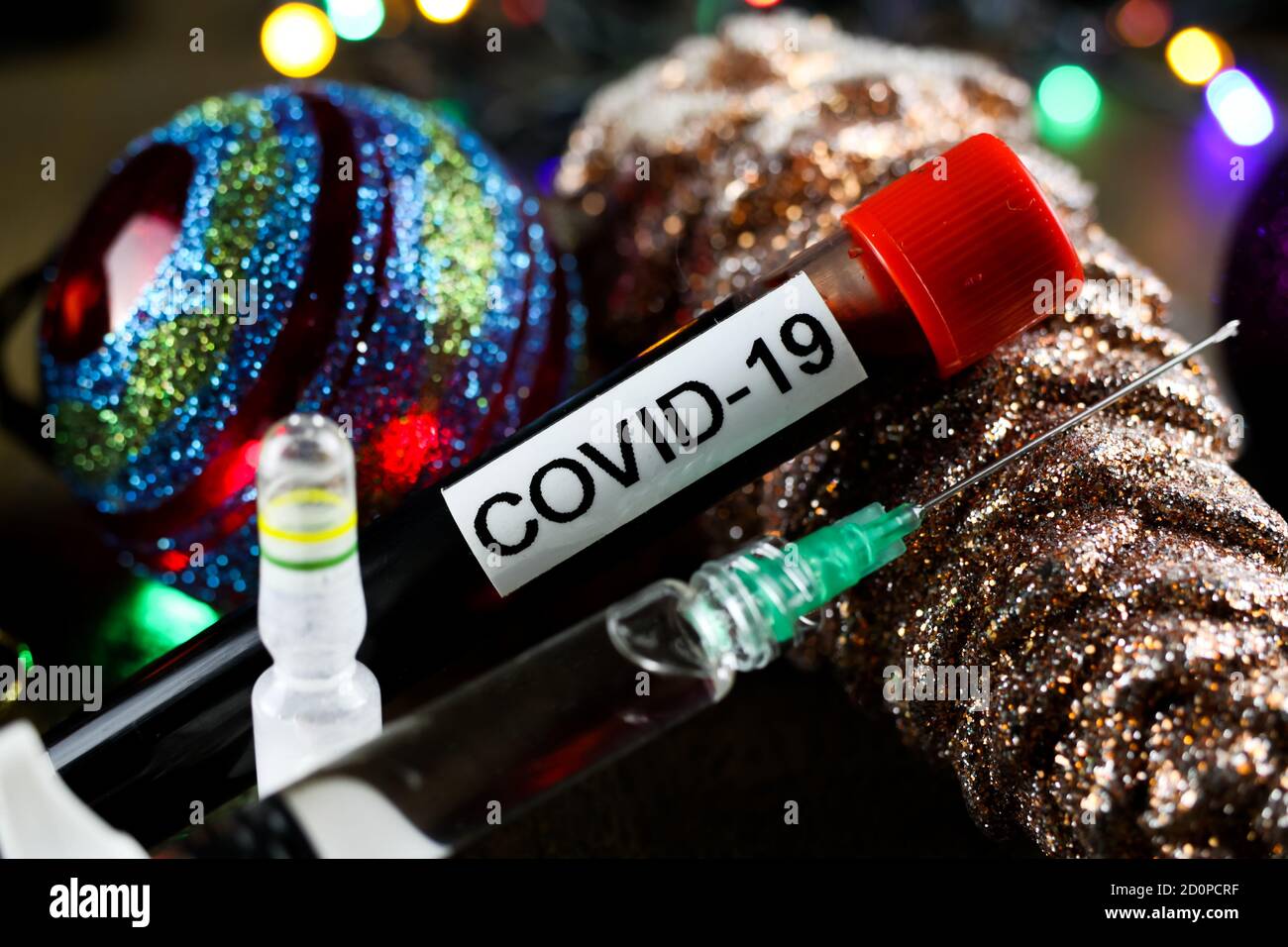 Christmas eve wish list vaccination concept: view on covid-19 blood ...