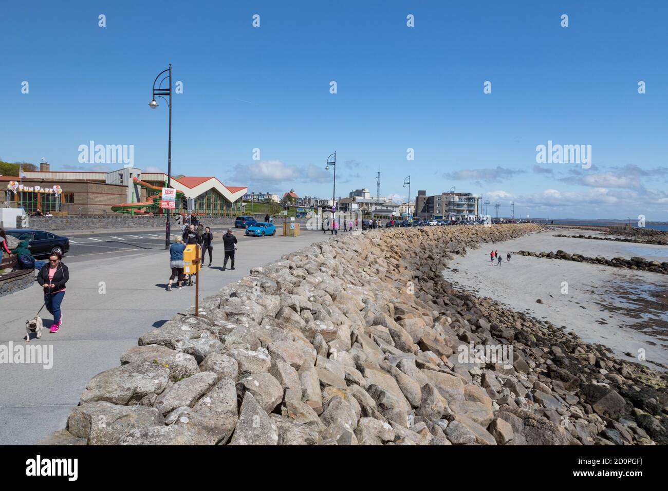 GALWAY CITY, IRELAND - 5th May, 2018: Salthill promenade on the beach in Galway city on a sunny ...