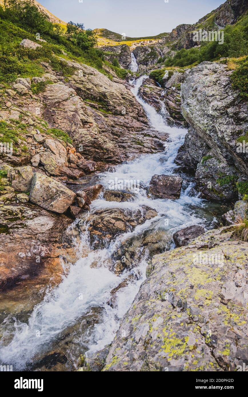 Mountain waterfall. Caucasus, Karachai-Cherkess Republic, Russia Stock ...