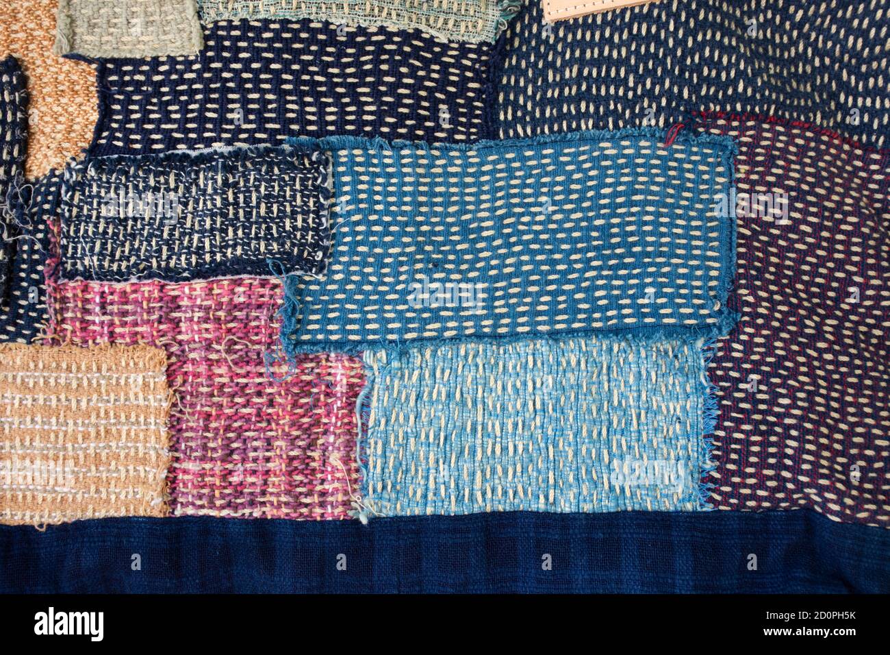 Handicraft cotton fabric and handmade sewing embroidery background of ...