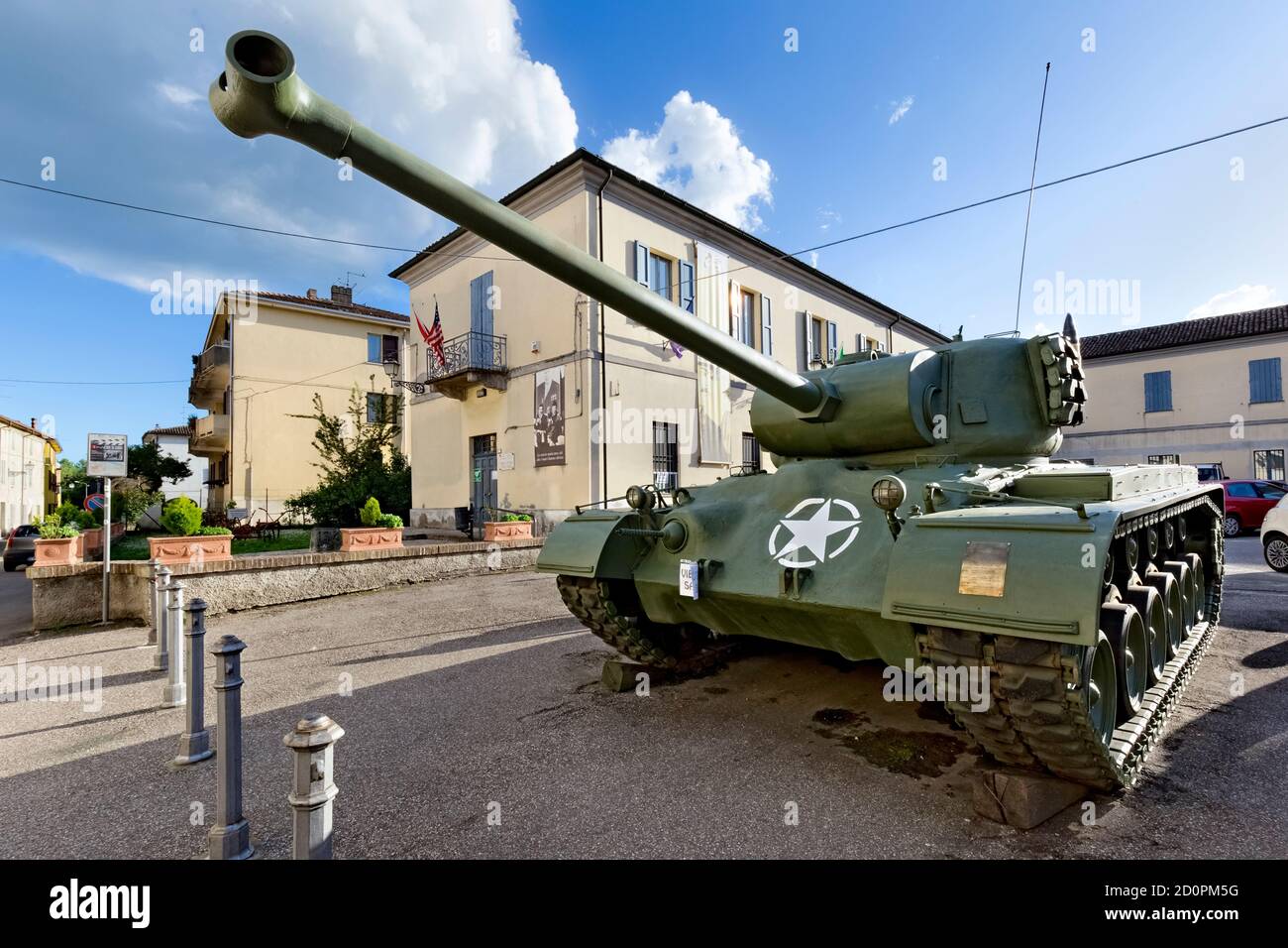 The Pershing M26 heavy tank in front of the “Peppone e Don Camillo ...