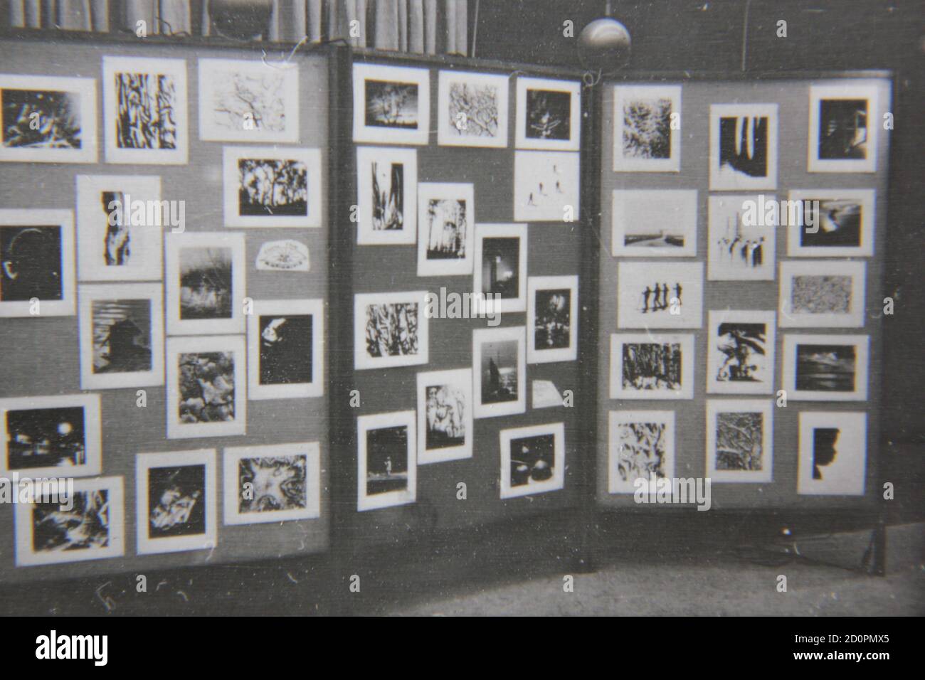Fine 1970s vintage black and white photography of a display of artwork ...