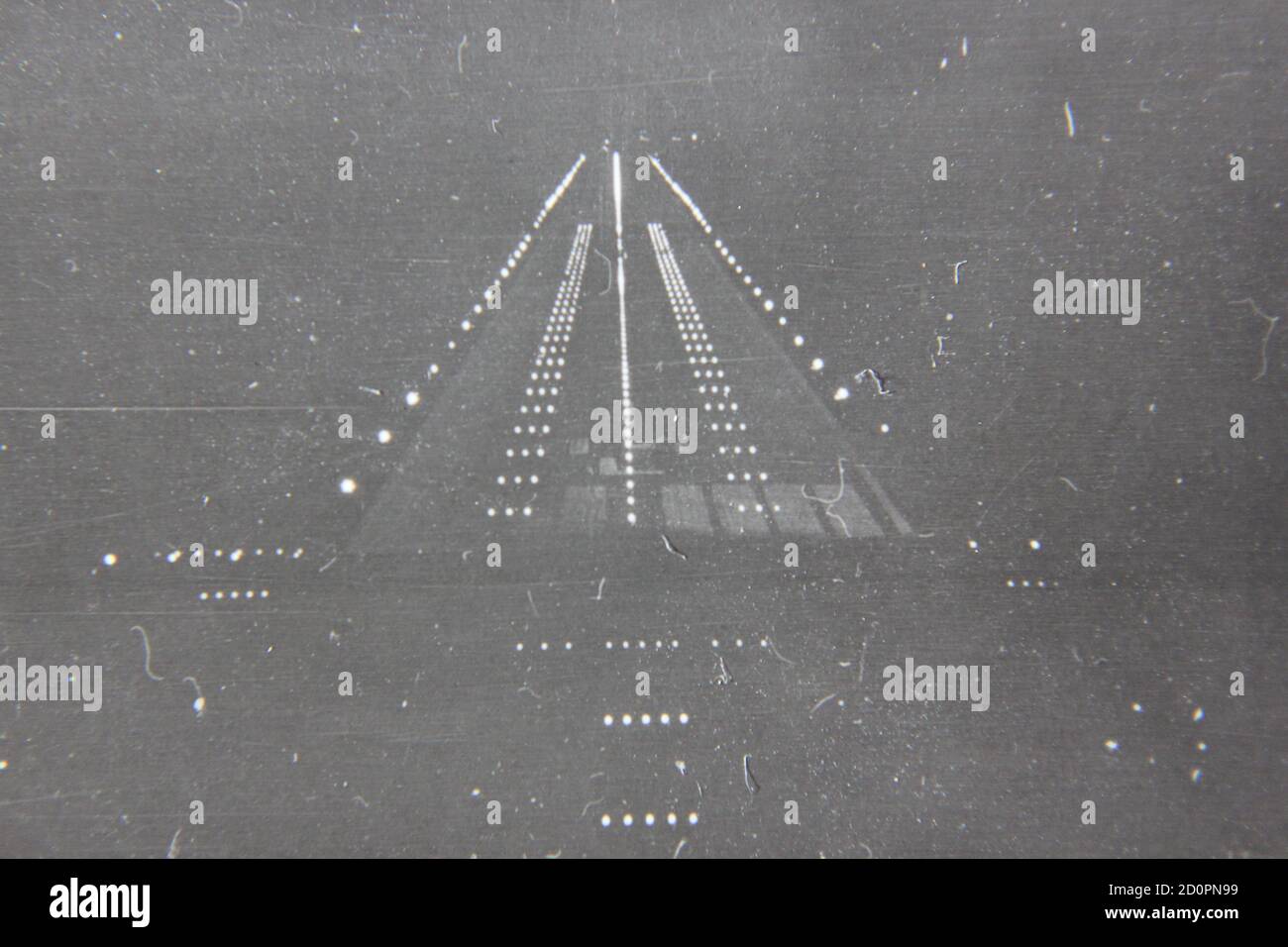 Fine 1970s vintage black and white photography of an airport runway approach lit at night Stock ...