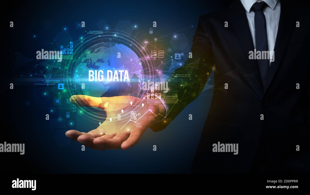 Elegant hand holding BIG DATA inscription, digital technology concept ...