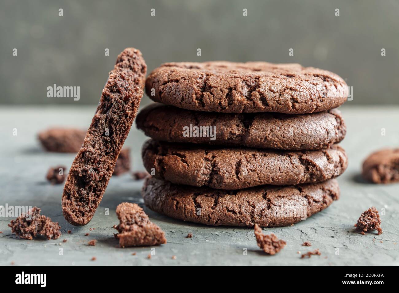 Chocolate crunchy cookies - american sweet food. Side view Stock Photo ...