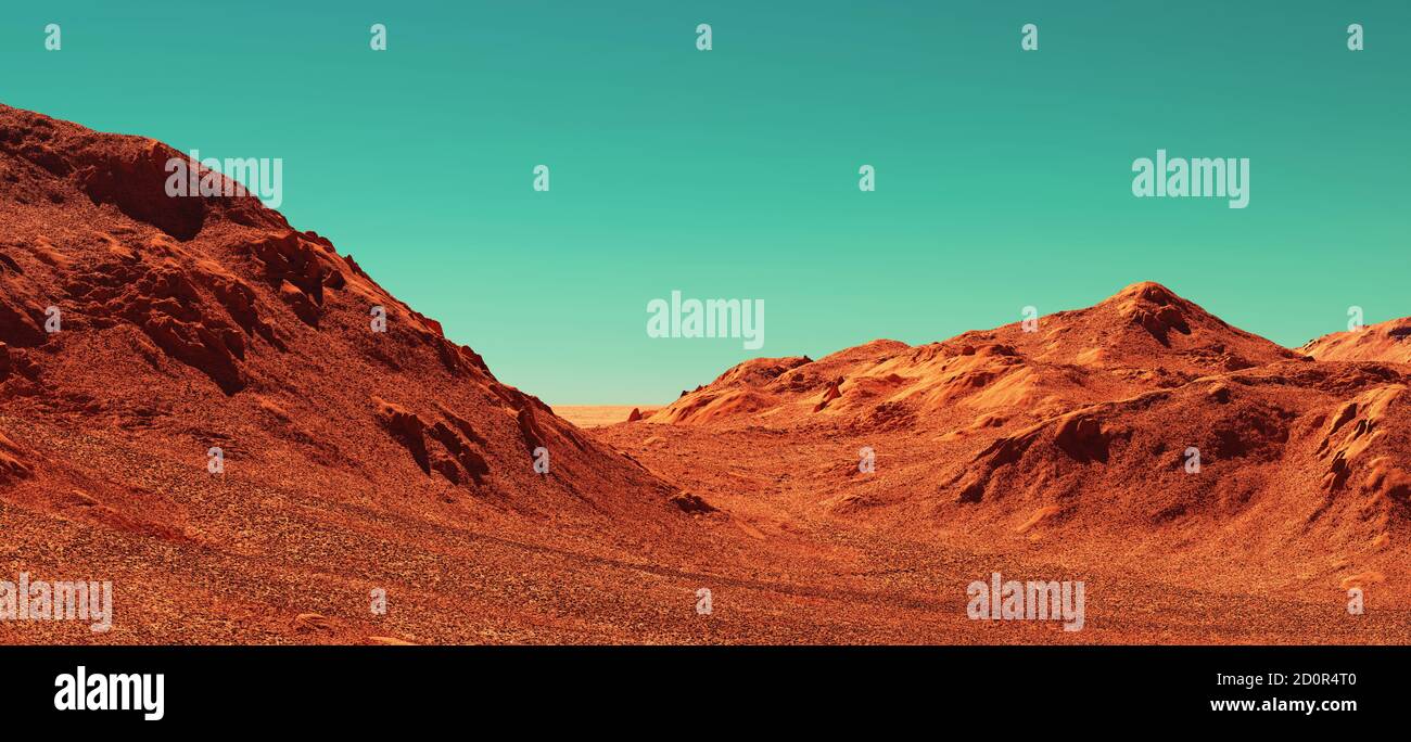 Mars landscape, 3d render of imaginary mars planet terrain, science ...