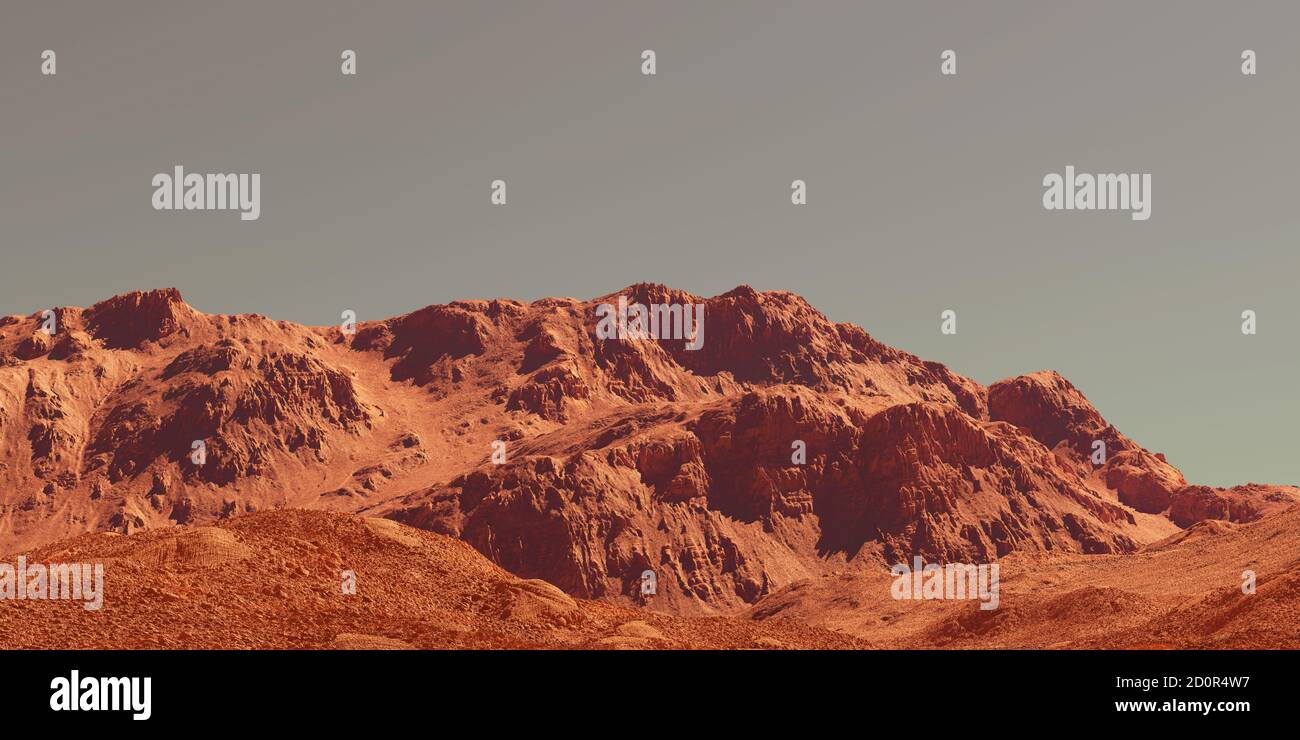 Mars landscape, 3d render of imaginary mars planet terrain, science ...