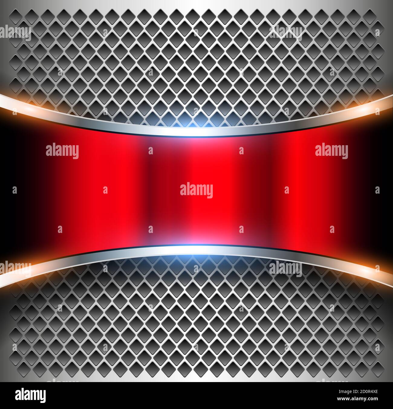 Metallic background red banner over perforated silver pattern, vector ...