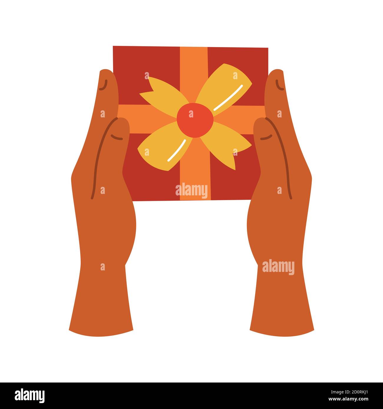 Gift box in hand on a white isolated background. The icon. Present ...