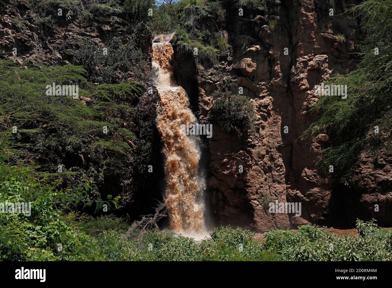 View of Waterfall, River draining into lake, Makalia Waterfall, Lake ...