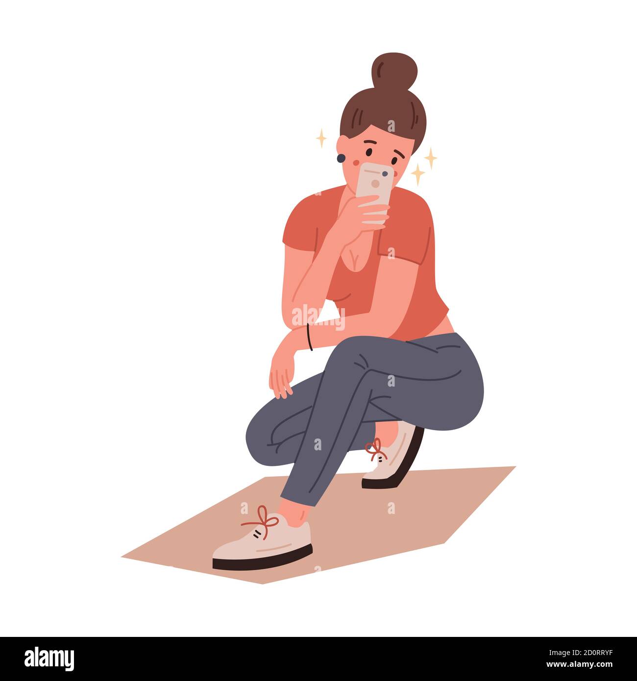 Stylish girl taking a selfie on a smartphone. Mirror view. Isolated ...