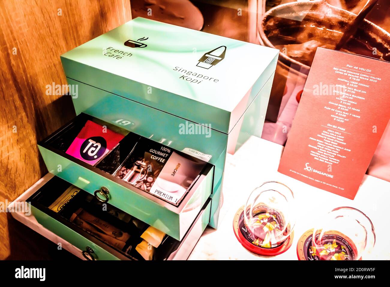 beautiful coffee bar pantry with coffee machine and coffee packets in a ...