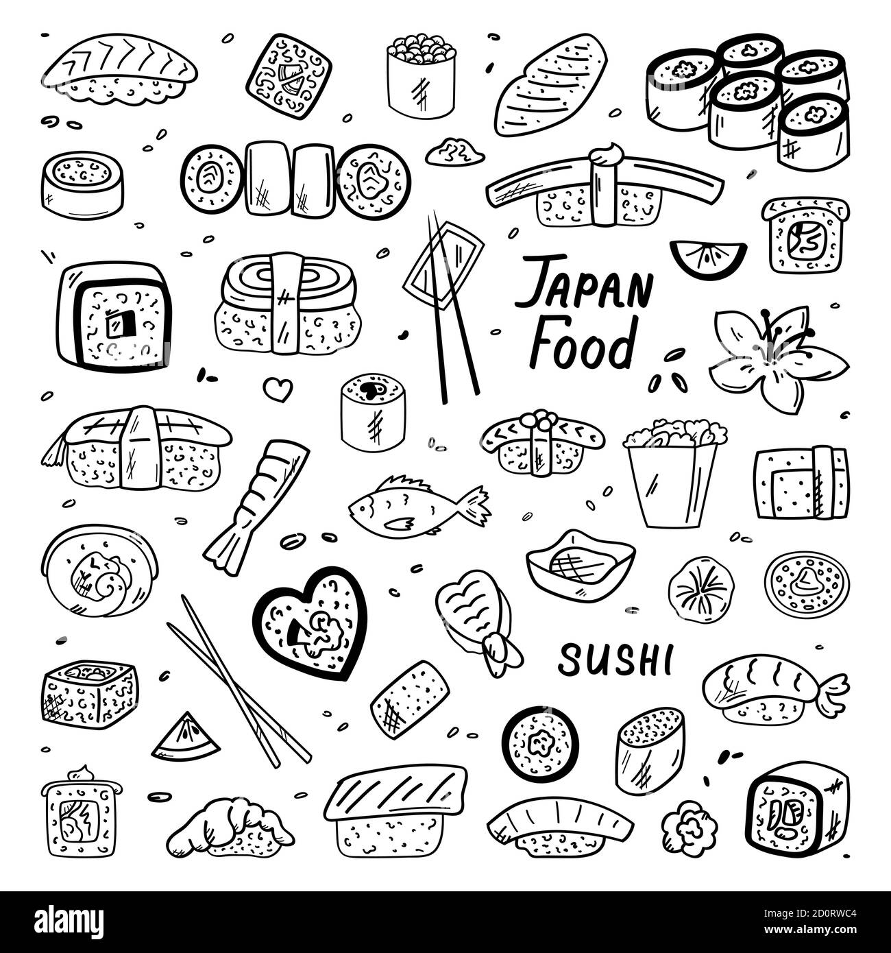 Japanese and Chinese cuisine. Food, doodles. Vector illustration ...