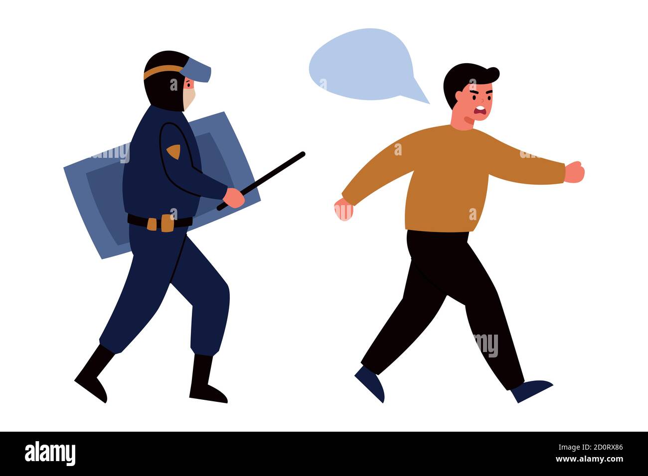 Illustration of a police haunting man. Vector illustration on a white ...