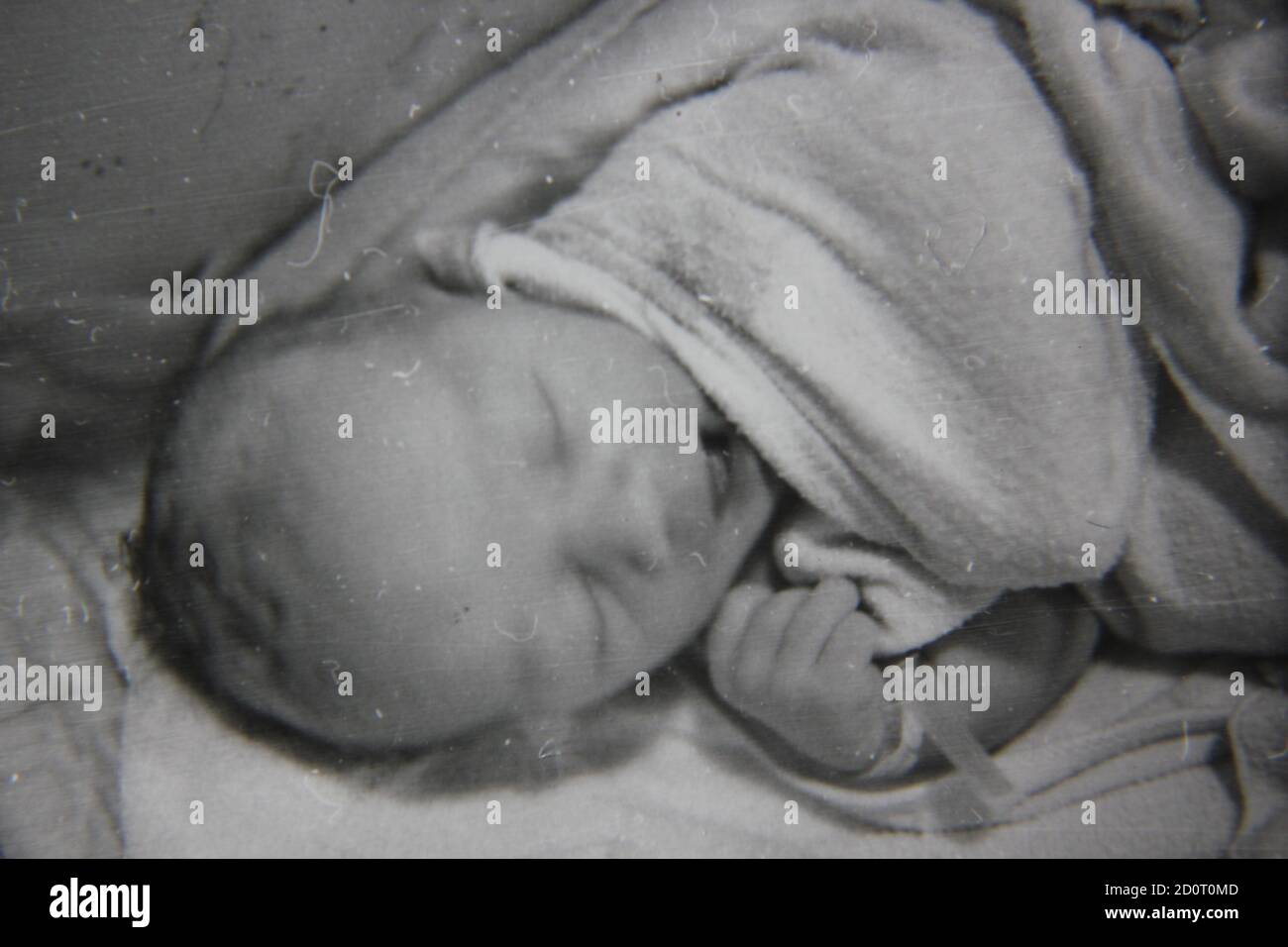 Fine 1970s vintage black and white photography of a newborn baby laying ...