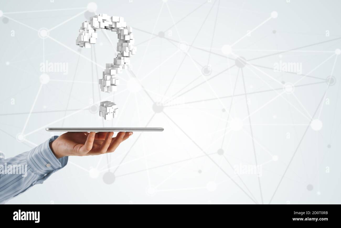 Question mark on tablet screen Stock Photo - Alamy