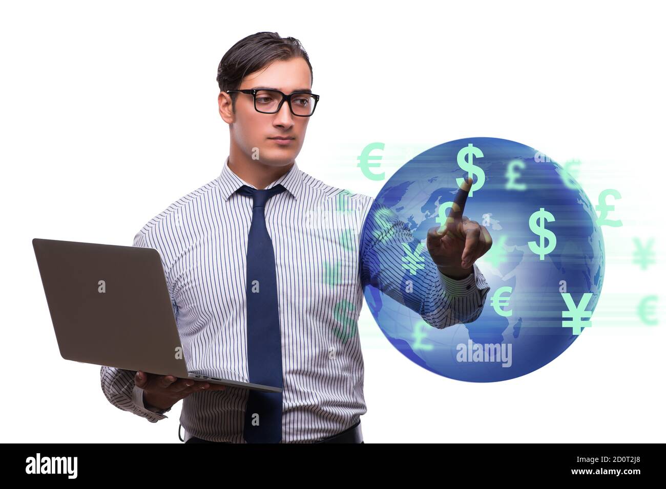 Global money transfer and exchange concept with the businessman Stock ...