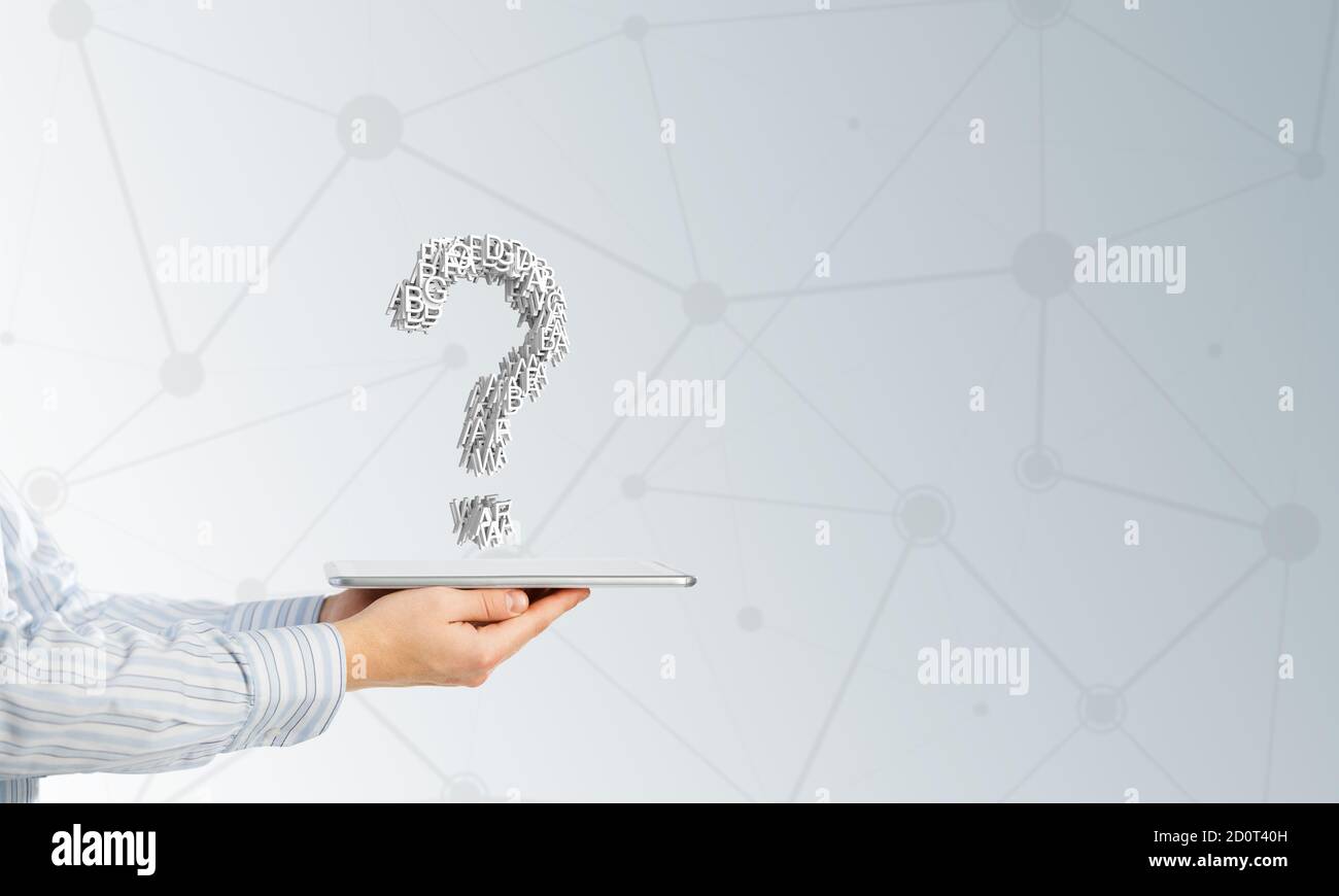 Question mark on tablet screen Stock Photo - Alamy