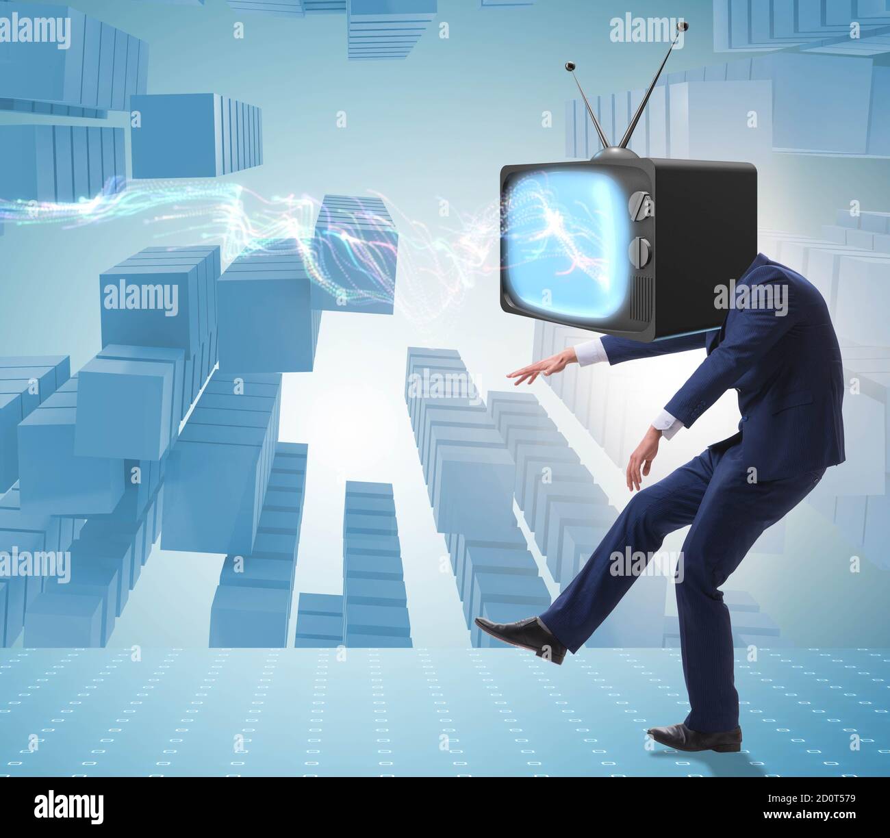 The media zombie concept with man and tv set instead of head Stock ...
