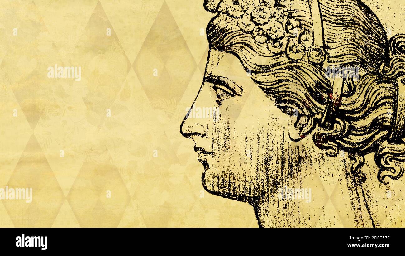Elegant antique face of a woman on cream-colored argyle pattern ...