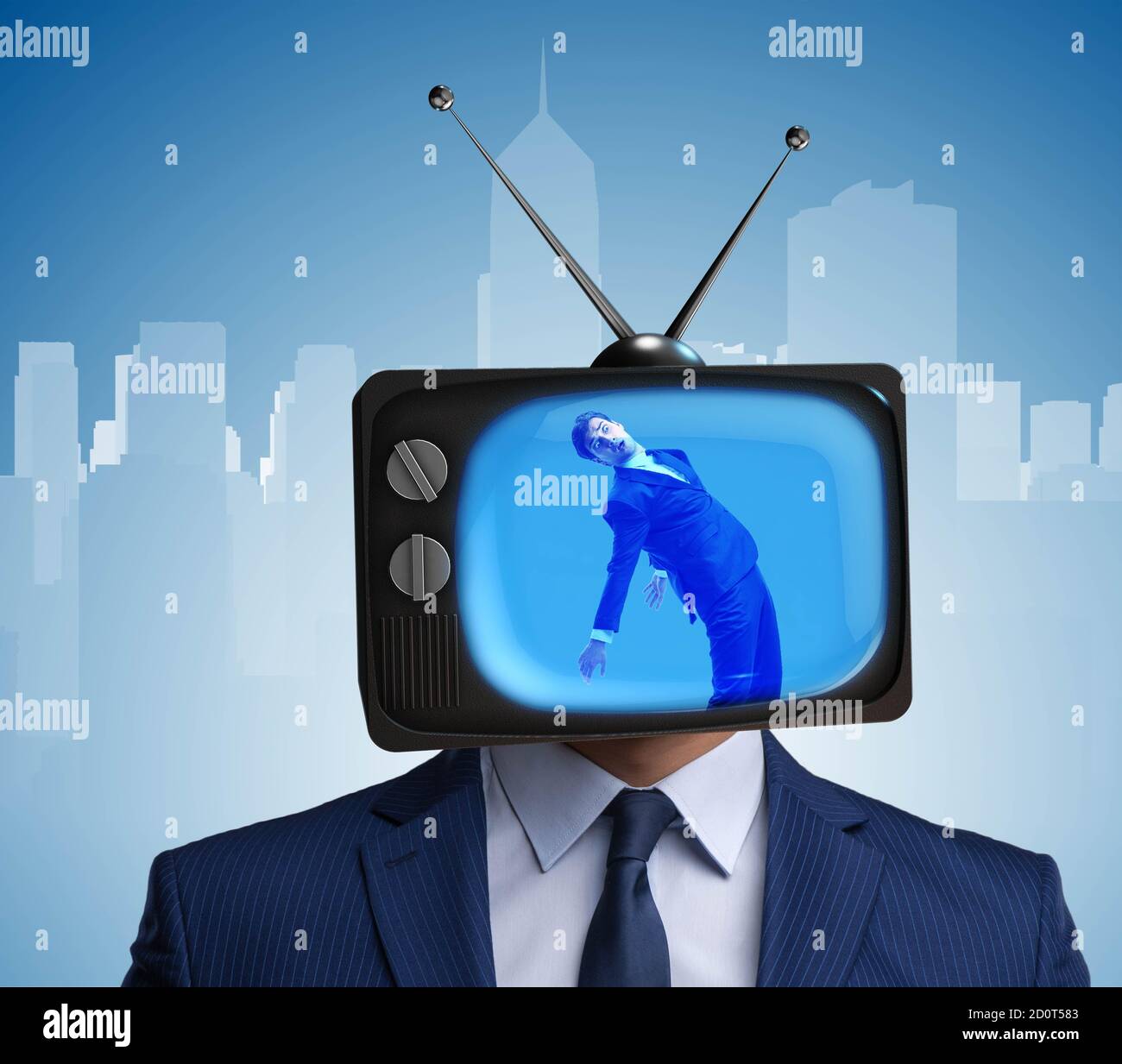 The man with television head in tv addiction concept Stock Photo - Alamy
