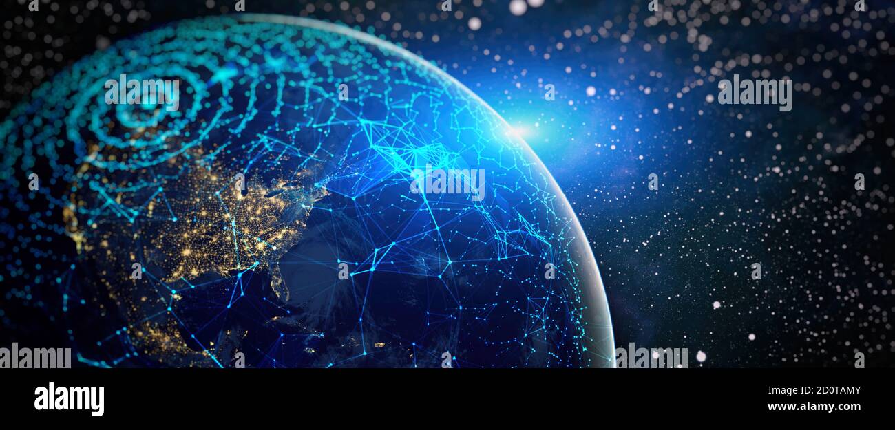 Global world network and telecommunication on earth cryptocurrency and ...