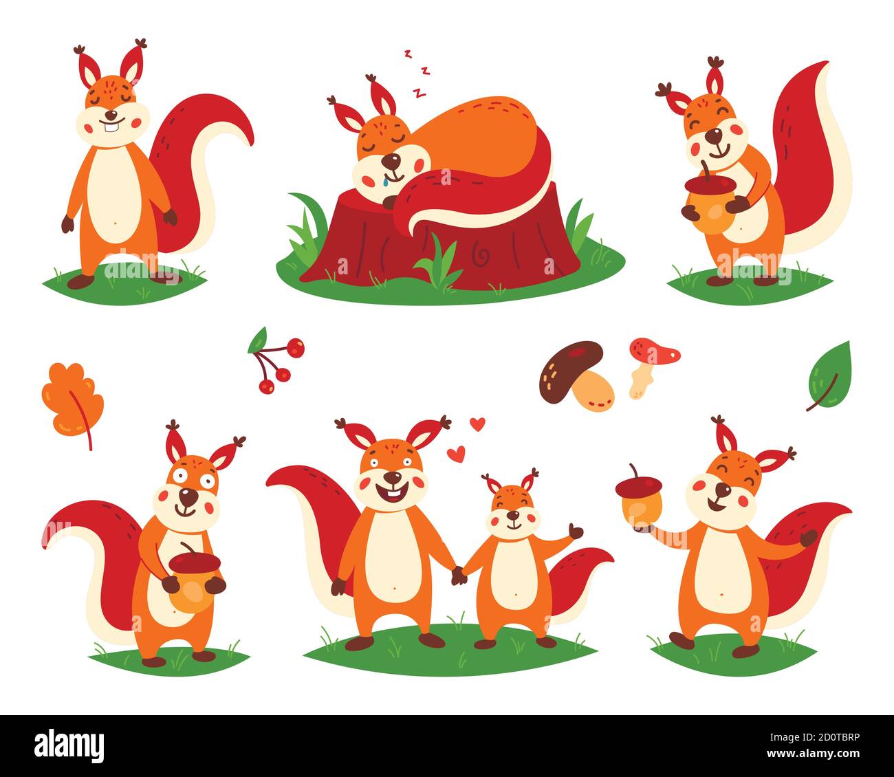 Cartoon cute squirrels. Little funny squirrels. Vector illustration on ...