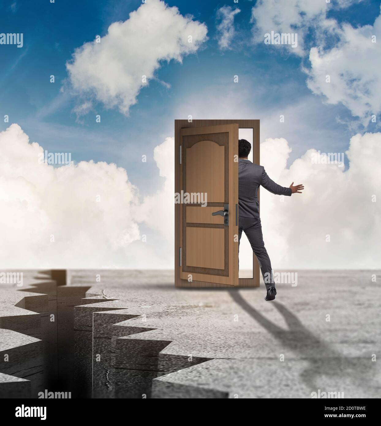 The businessman in teleportation concept with doors Stock Photo - Alamy