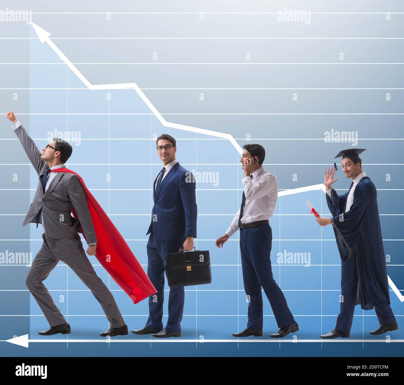 The business concept with man progressing through stages Stock Photo ...