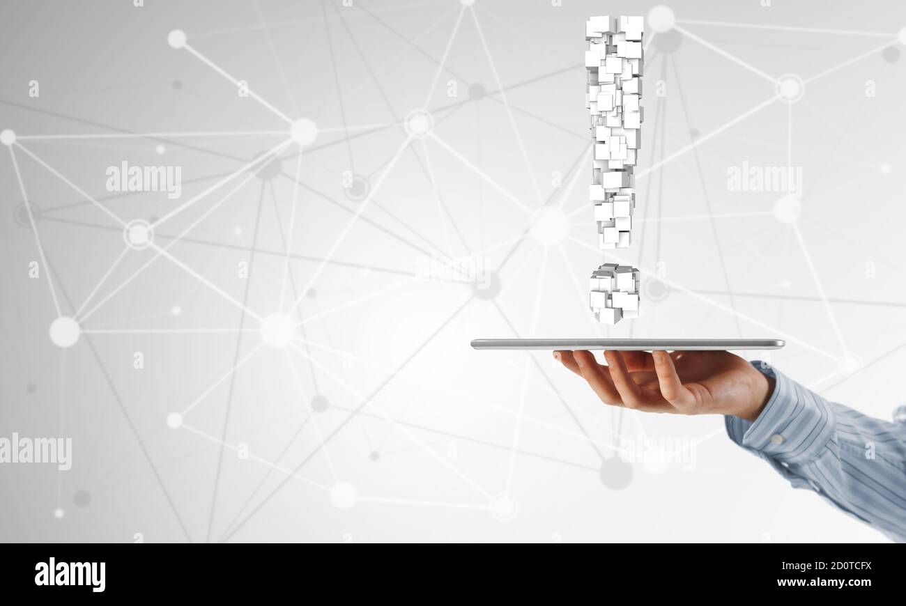 Exclamation mark and tablet Stock Photo - Alamy