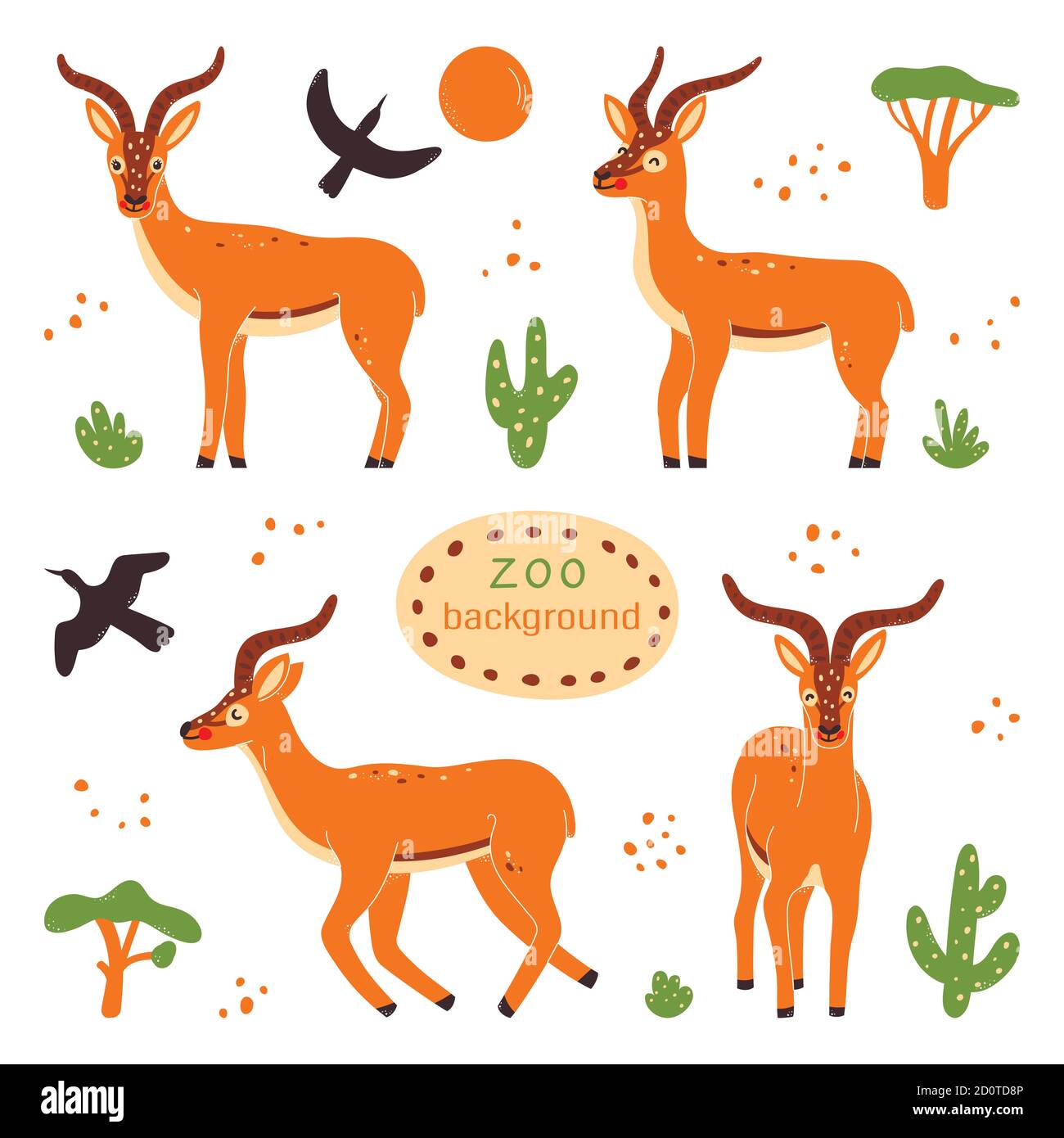 Beautiful funny cartoon antelope. Cute, fast antelope with sharp horns ...