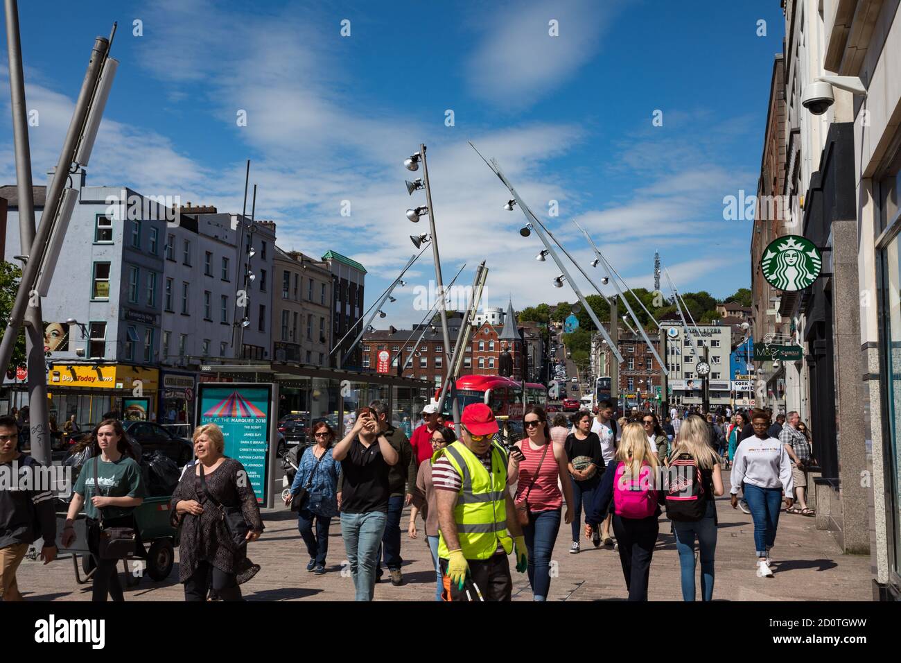 Cork City, Ireland - 18th May, 2018: Scene of busy urban street life on ...