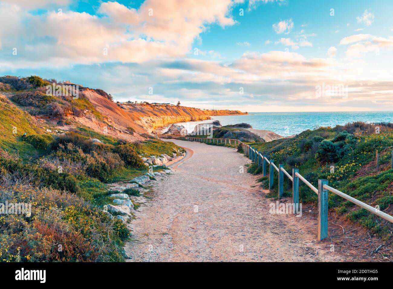 Iconic Port Willunga beach access track at sunset, South Australia ...