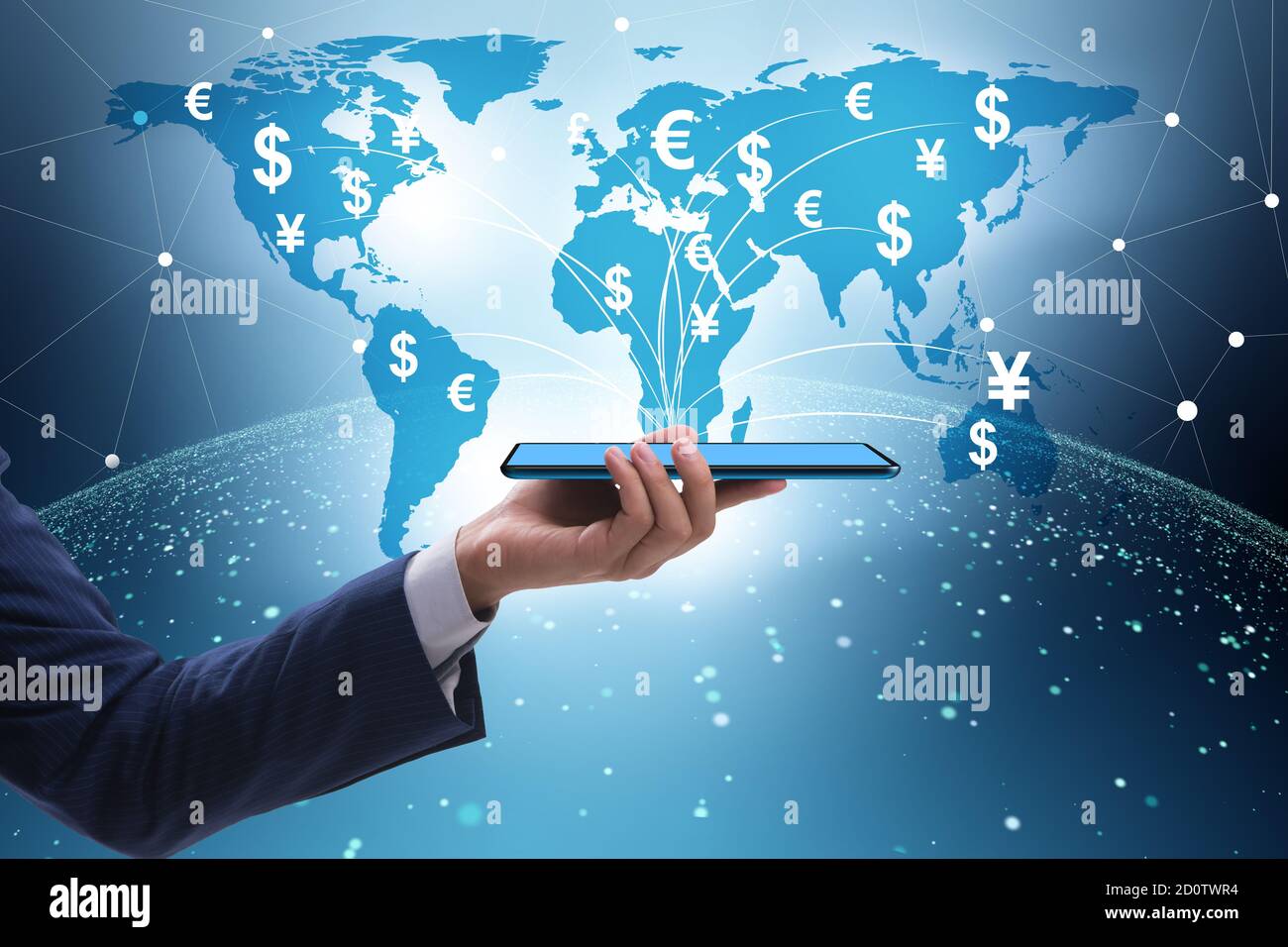 Global money transfer and exchange concept with the businessman Stock ...