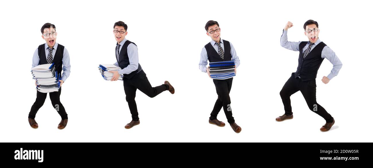 The funny man with lots of folders on white Stock Photo - Alamy